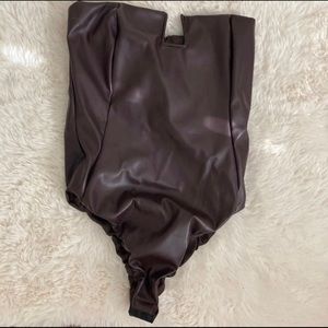 Tops | Nwt Indefeir Studios Faux Brown Leather Bodysuit Size M | Poshmark